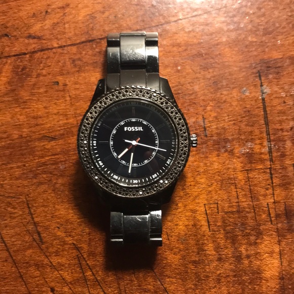 Fossil | Accessories | Black Fossil Watch With Sparkly Black ...